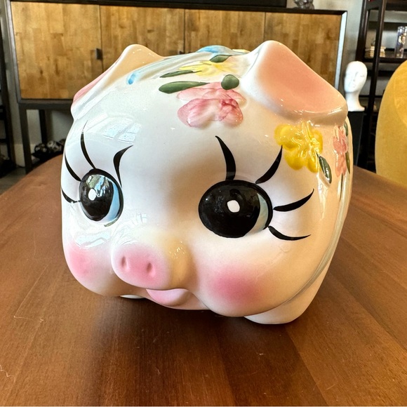 Vintage | Accents | Vintage Ceramic Floral Piggy Bank | Poshmark
